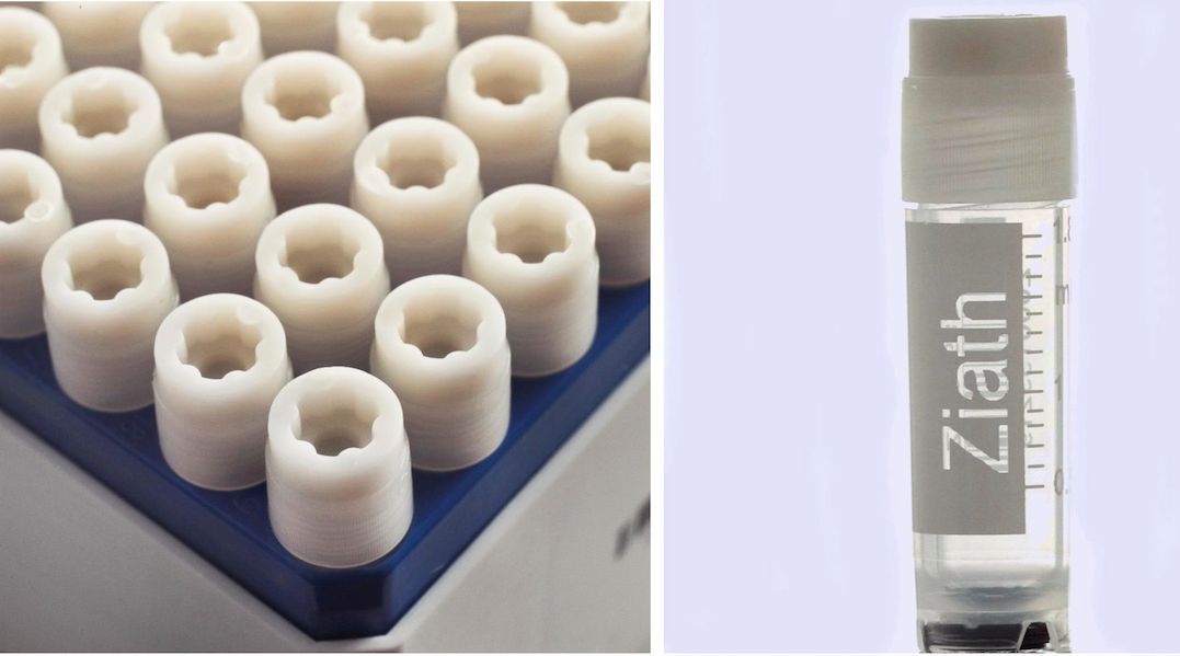 Externally threaded cryogenic sample storage tubes